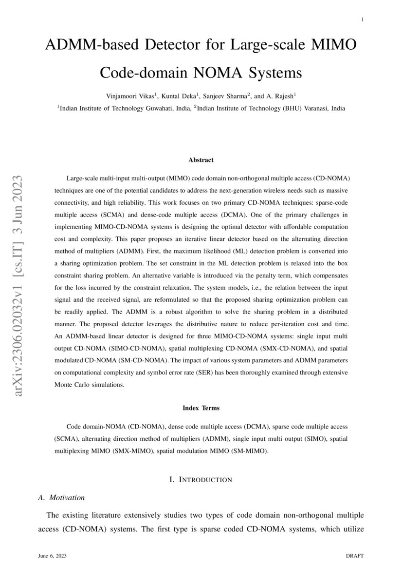 Admm Based Detector For Large Scale Mimo Code Domain Noma Systems Deepai