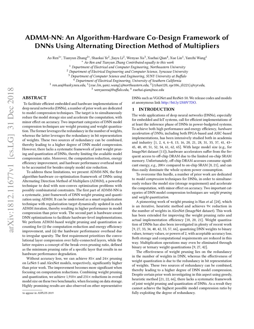 Admm Nn An Algorithm Hardware Co Design Framework Of Dnns Using