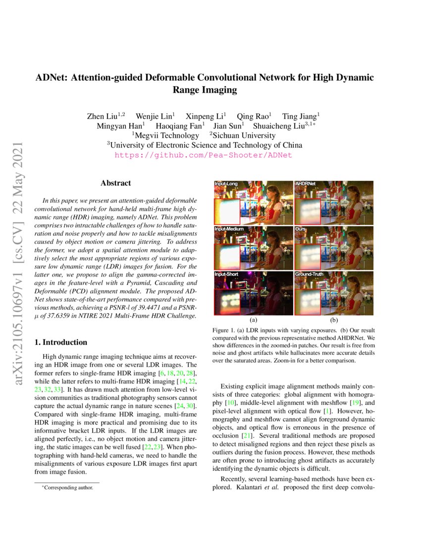 ADNet: Attention-guided Deformable Convolutional Network for High Dynamic Range Imaging | DeepAI
