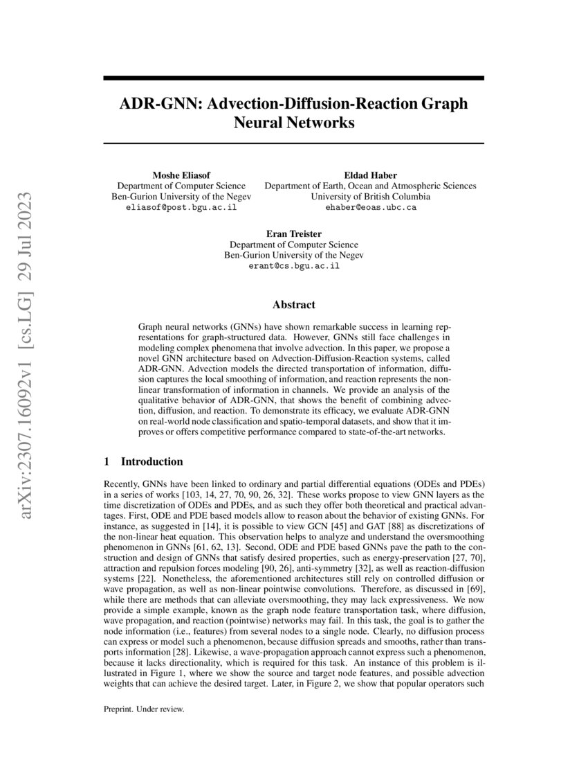 ADR-GNN: Advection-Diffusion-Reaction Graph Neural Networks | DeepAI ADR-GNN: Advection-Diffusion-Reaction Graph Neural Networks | DeepAI