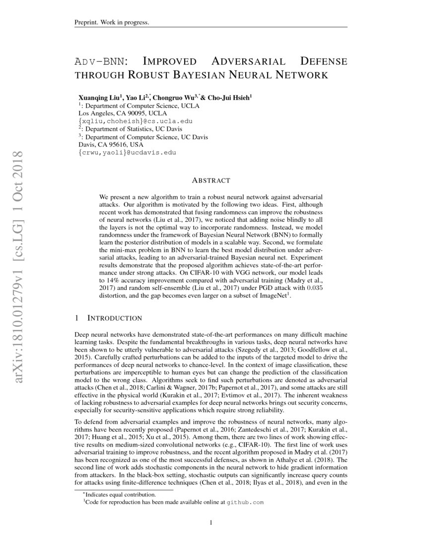 Adv-BNN: Improved Adversarial Defense through Robust Bayesian Neural Network | DeepAI