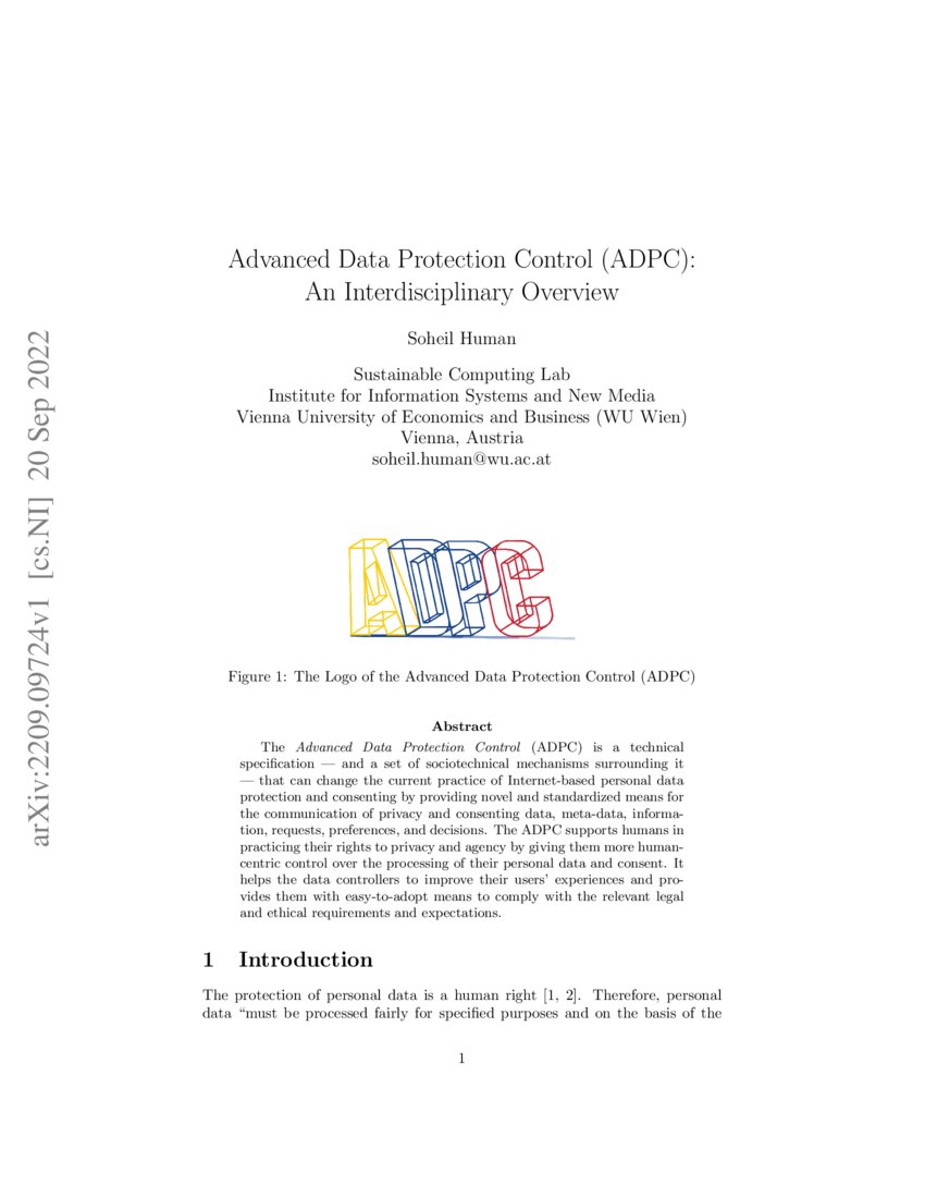 Advanced Data Protection Control (ADPC): An Interdisciplinary Overview ...