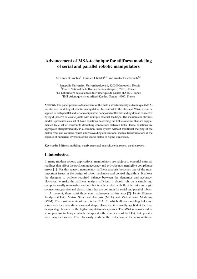 Advancement Of Msa Technique For Stiffness Modeling Of Serial And Parallel Robotic Manipulators