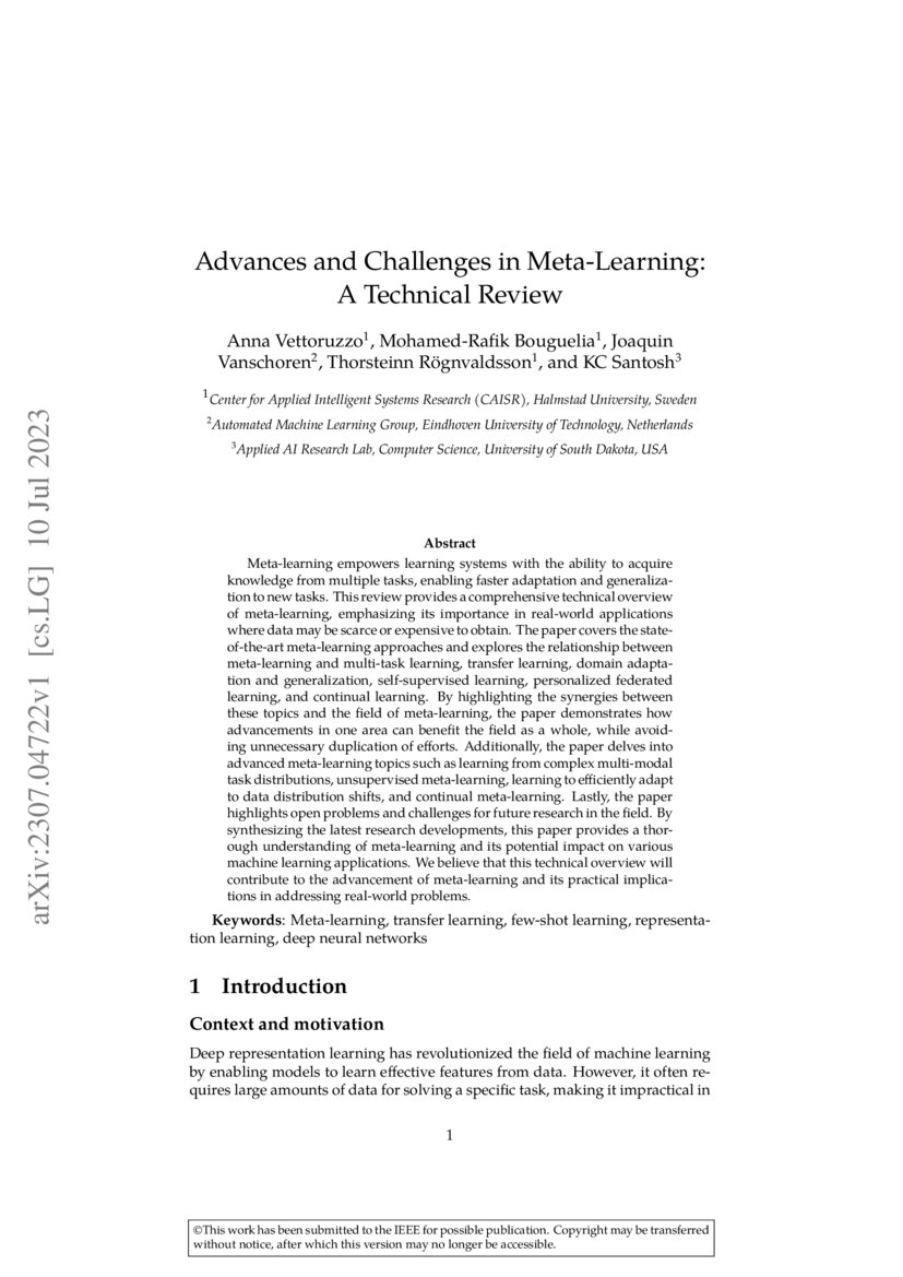 Advances and Challenges in Meta-Learning: A Technical Review | DeepAI