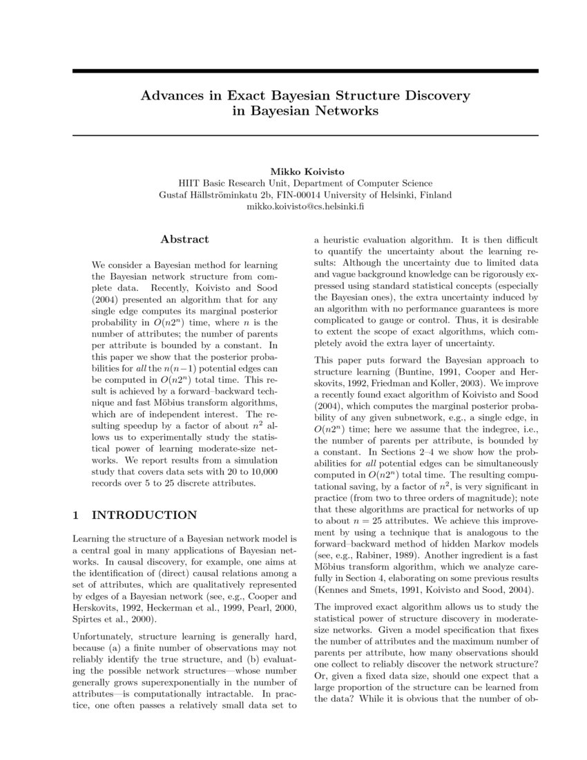Advances in exact Bayesian structure discovery in Bayesian networks | DeepAI