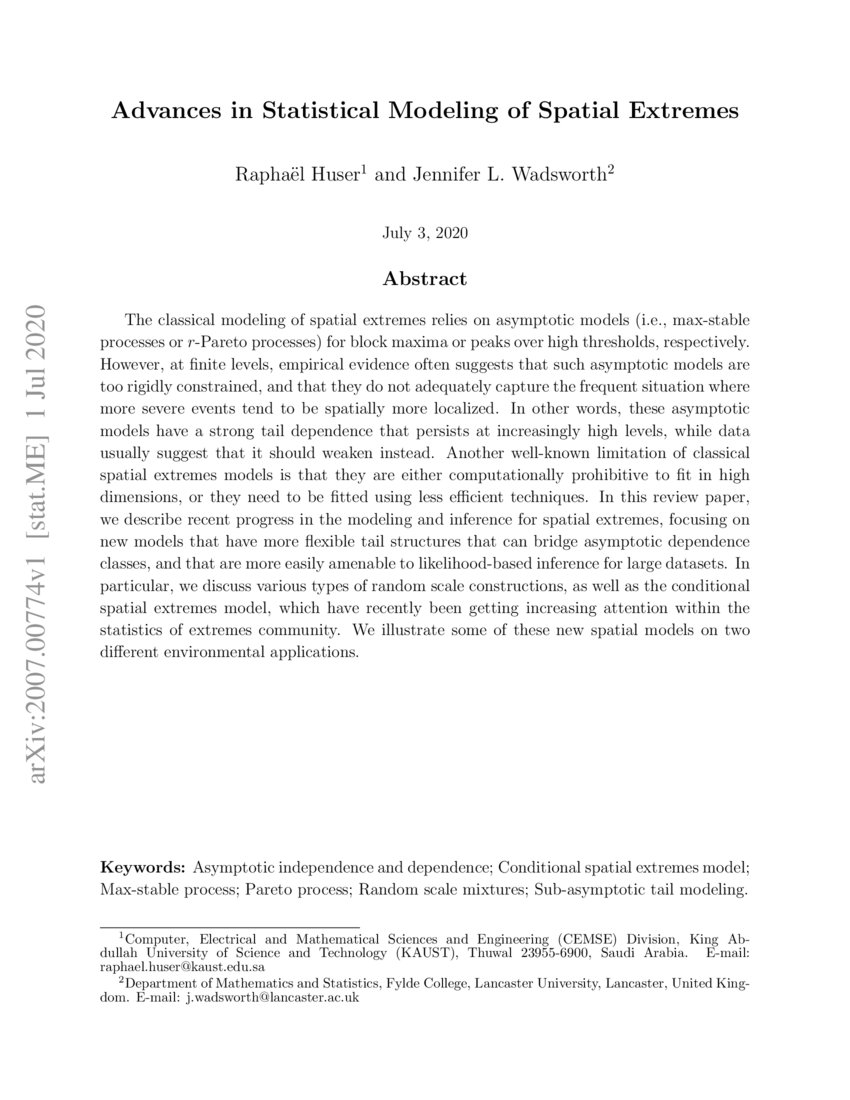 Advances in Statistical Modeling of Spatial Extremes | DeepAI