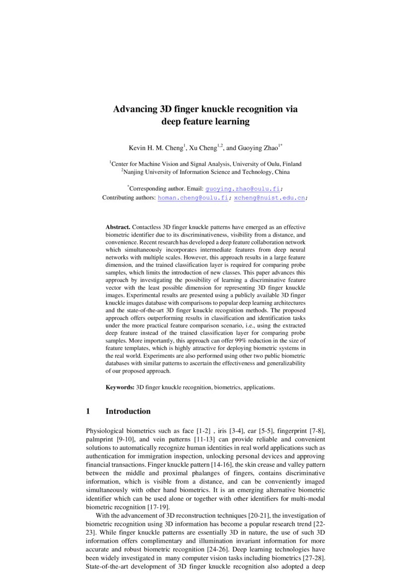Advancing 3D finger knuckle recognition via deep feature learning | DeepAI