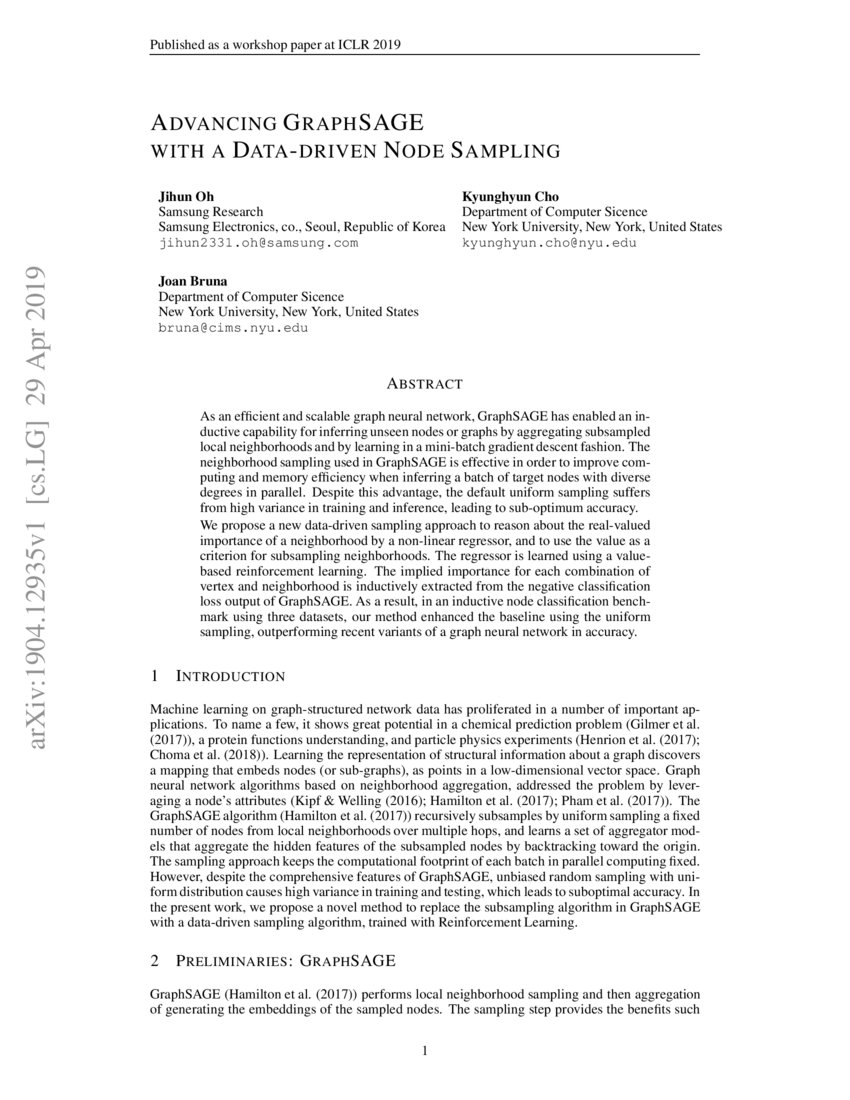 Advancing GraphSAGE with A Data-Driven Node Sampling | DeepAI