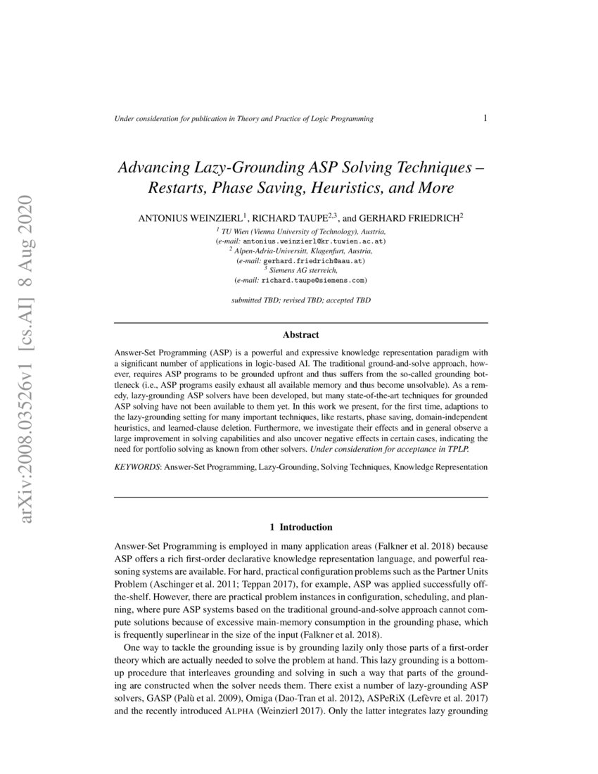 Advancing Lazy-Grounding ASP Solving Techniques – Restarts, Phase Saving, Heuristics, and More ...