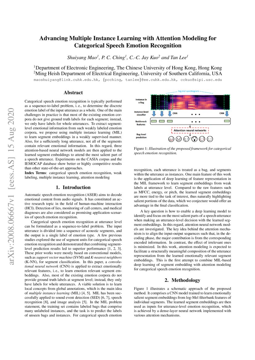 Advancing Multiple Instance Learning with Attention Modeling for Categorical Speech Emotion ...