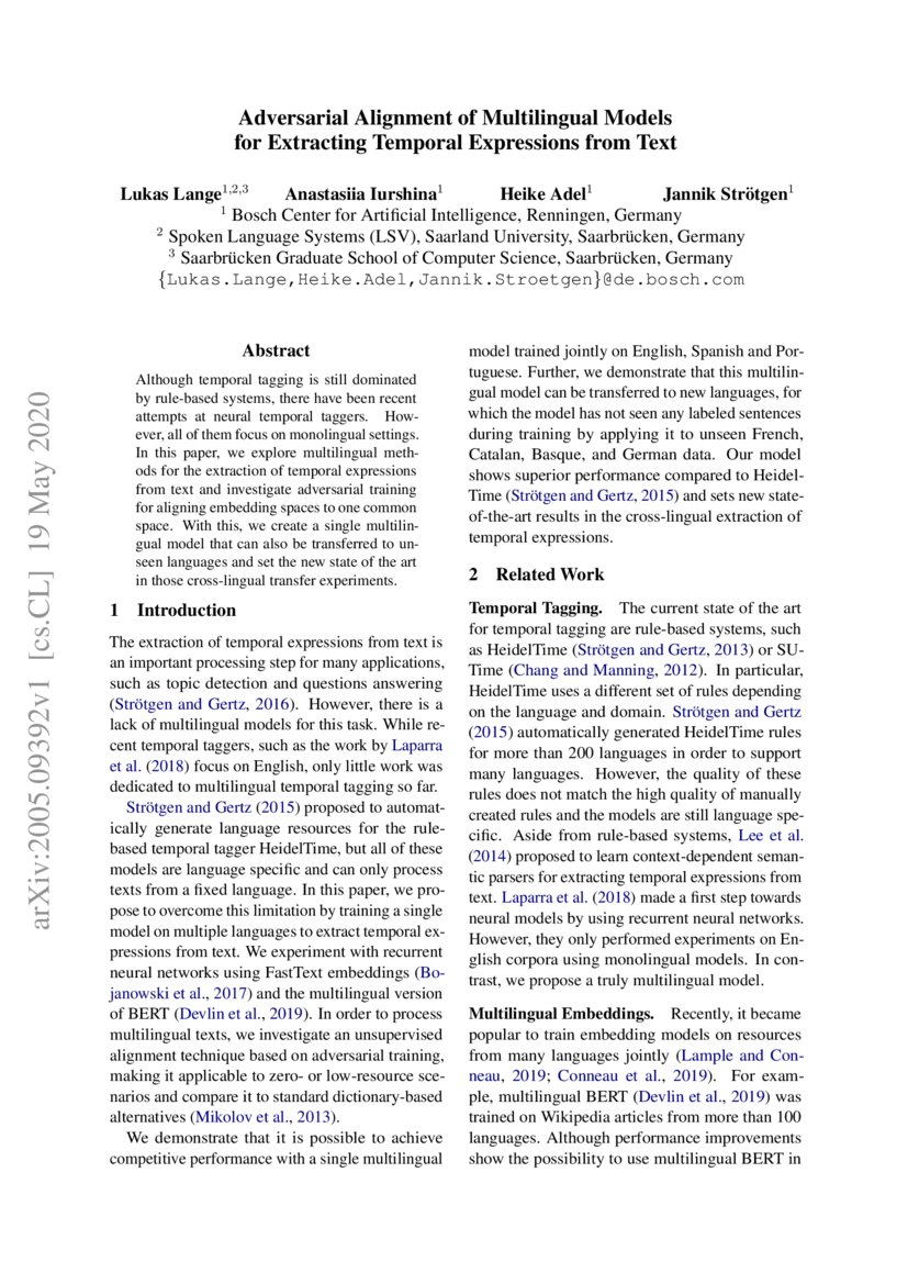 Adversarial Alignment Of Multilingual Models For Extracting Temporal