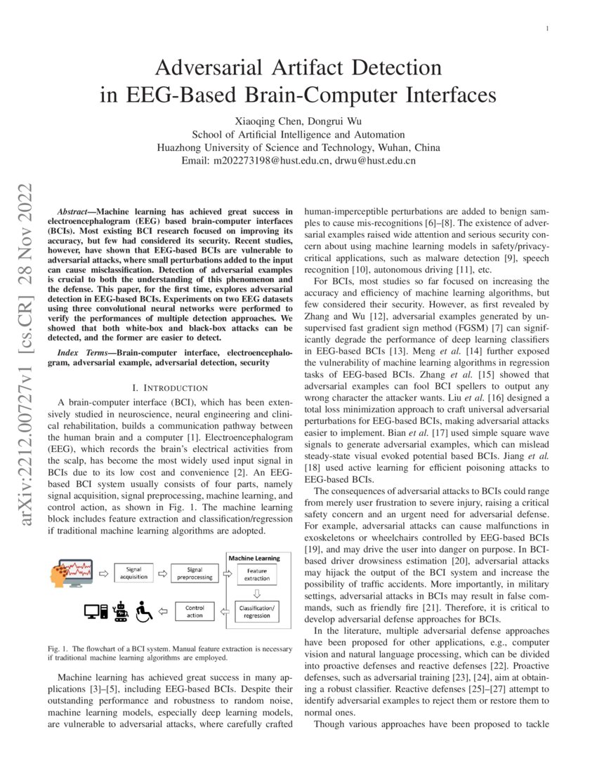 Adversarial Artifact Detection In Eeg Based Brain Computer Interfaces