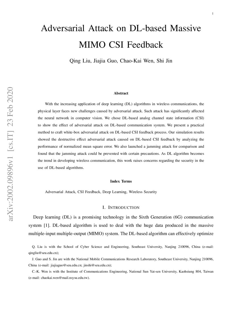 Adversarial Attack on DL-based Massive MIMO CSI Feedback | DeepAI