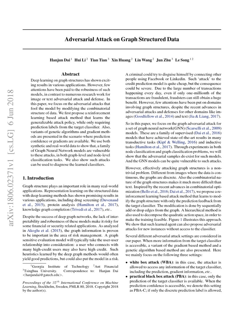 Adversarial Attack on Graph Structured Data | DeepAI