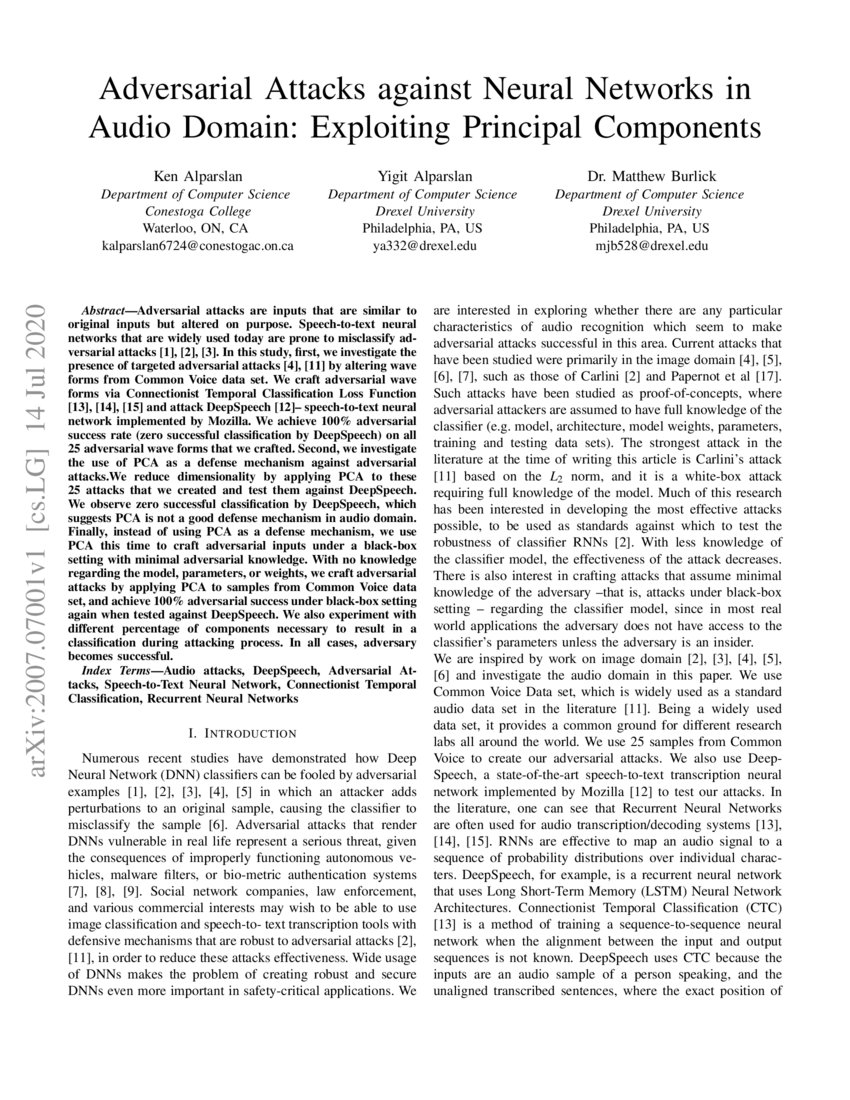 Adversarial Attacks Against Neural Networks In Audio Domain Exploiting