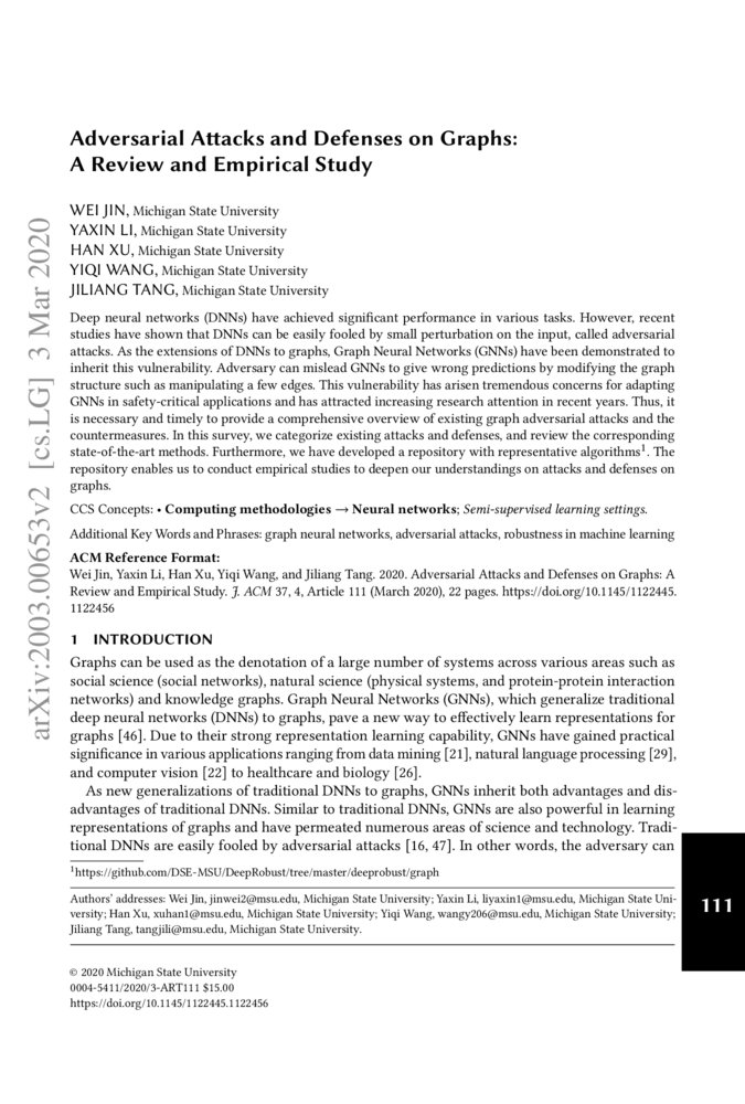 Adversarial Attacks and Defenses on Graphs: A Review and Empirical Study | DeepAI