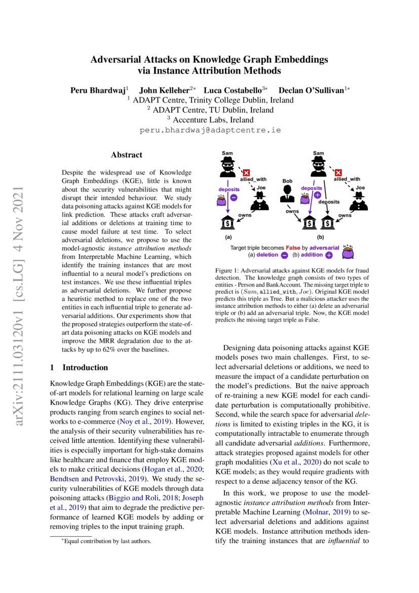 Adversarial Attacks On Knowledge Graph Embeddings Via Instance Attribution Methods Deepai
