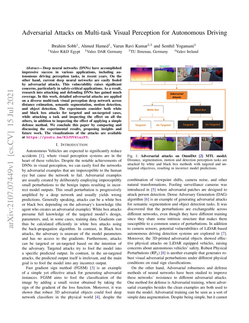 Adversarial Attacks On Multi Task Visual Perception For Autonomous