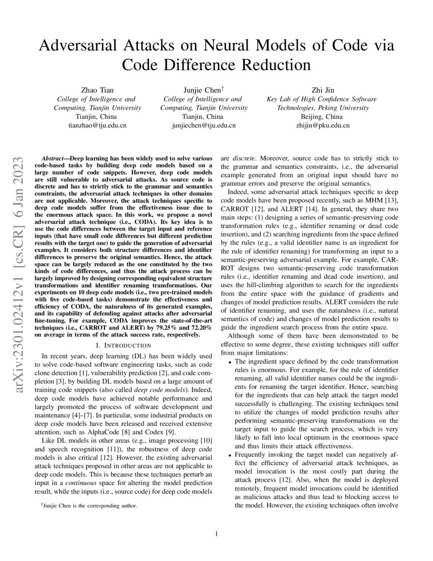 Adversarial Attacks On Neural Models Of Code Via Code Difference Reduction Deepai