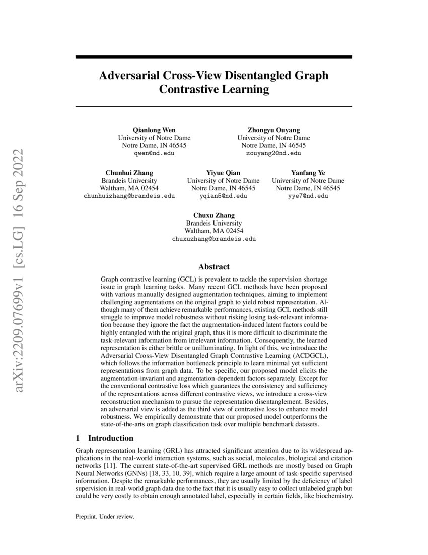 Adversarial Cross-View Disentangled Graph Contrastive Learning | DeepAI Adversarial Cross-View Disentangled Graph Contrastive Learning | DeepAI