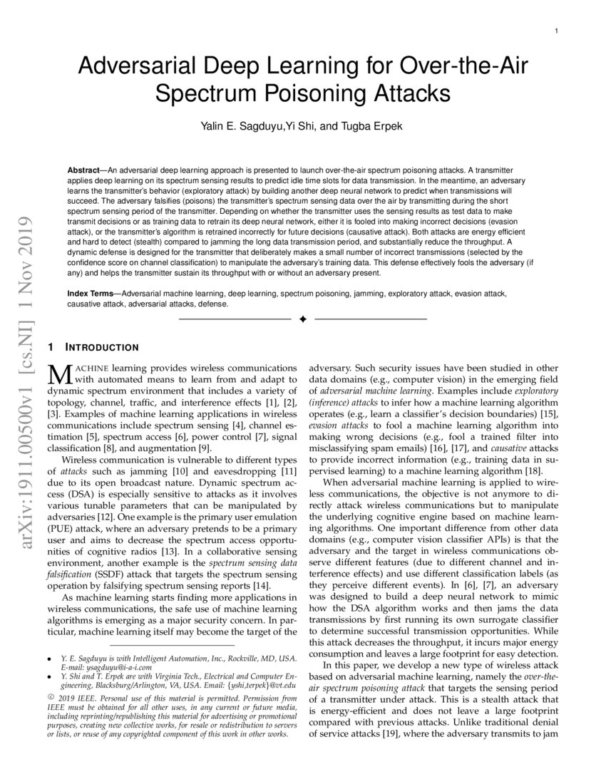 Adversarial Deep Learning for Over-the-Air Spectrum Poisoning Attacks | DeepAI