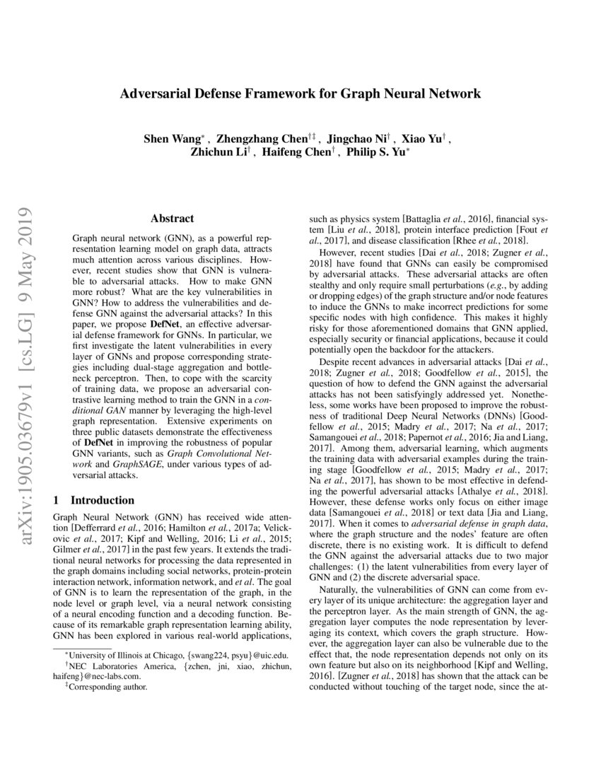 Adversarial Defense Framework for Graph Neural Network | DeepAI