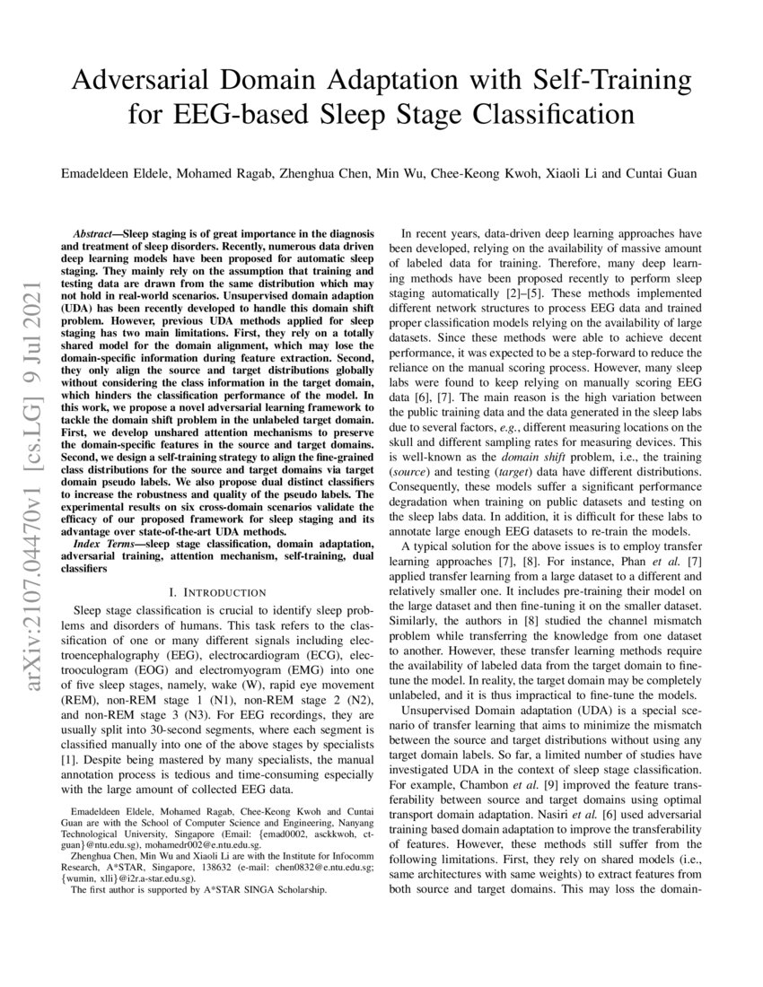 Adversarial Domain Adaptation with Self-Training for EEG-based Sleep Stage Classification | DeepAI