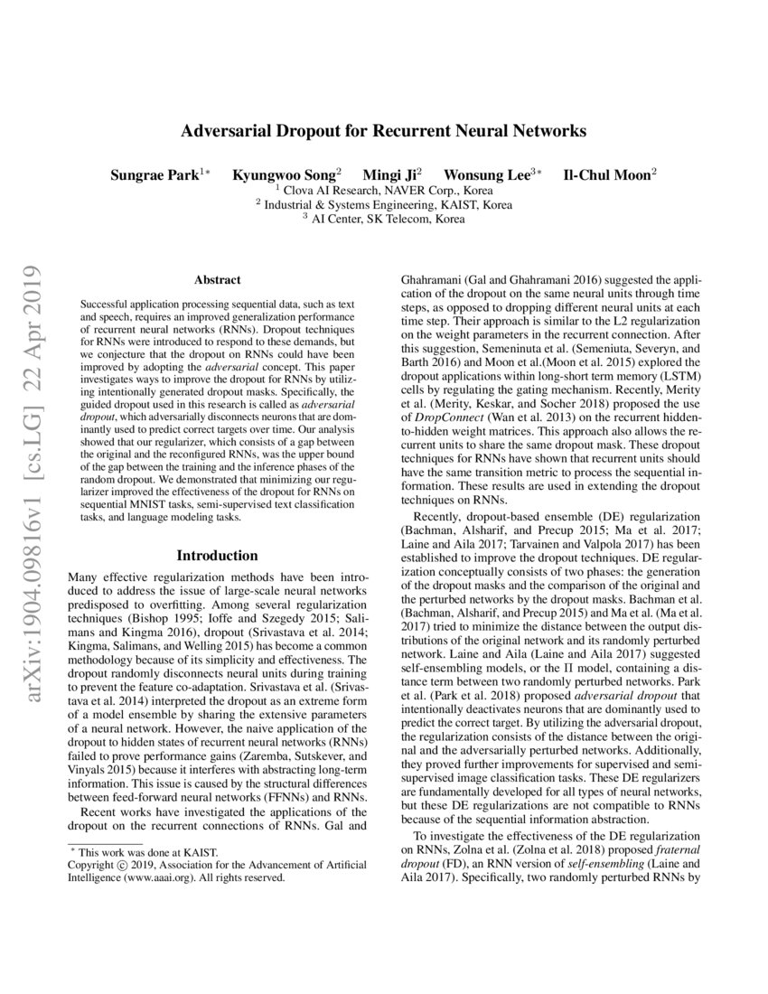 Adversarial Dropout For Recurrent Neural Networks Deepai