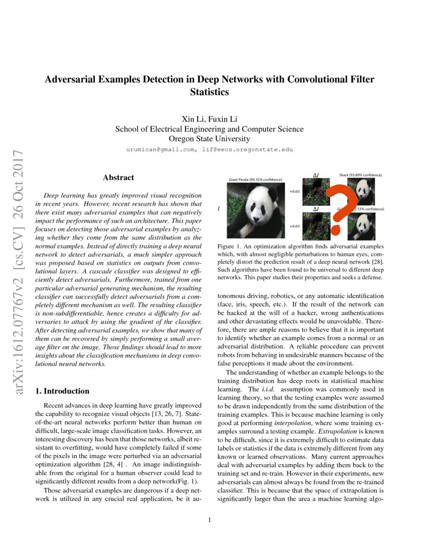 Adversarial Examples Detection In Deep Networks With Convolutional