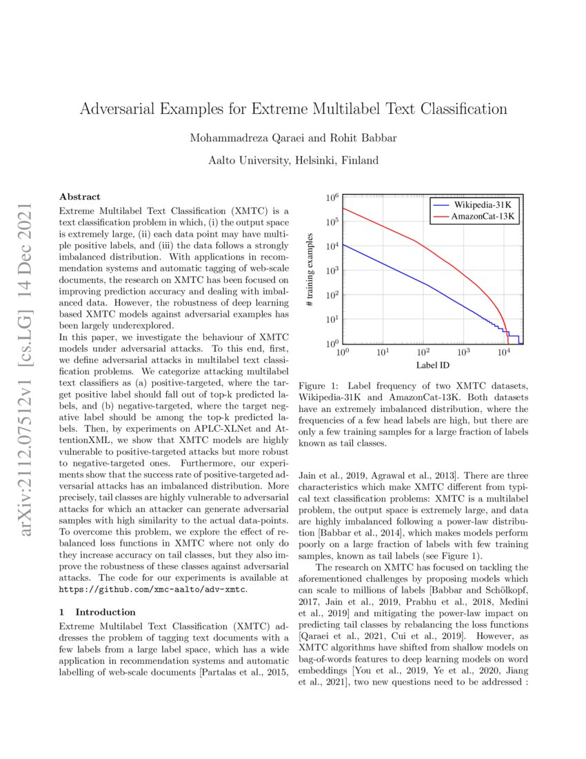 Adversarial Examples For Extreme Multilabel Text Classification Deepai