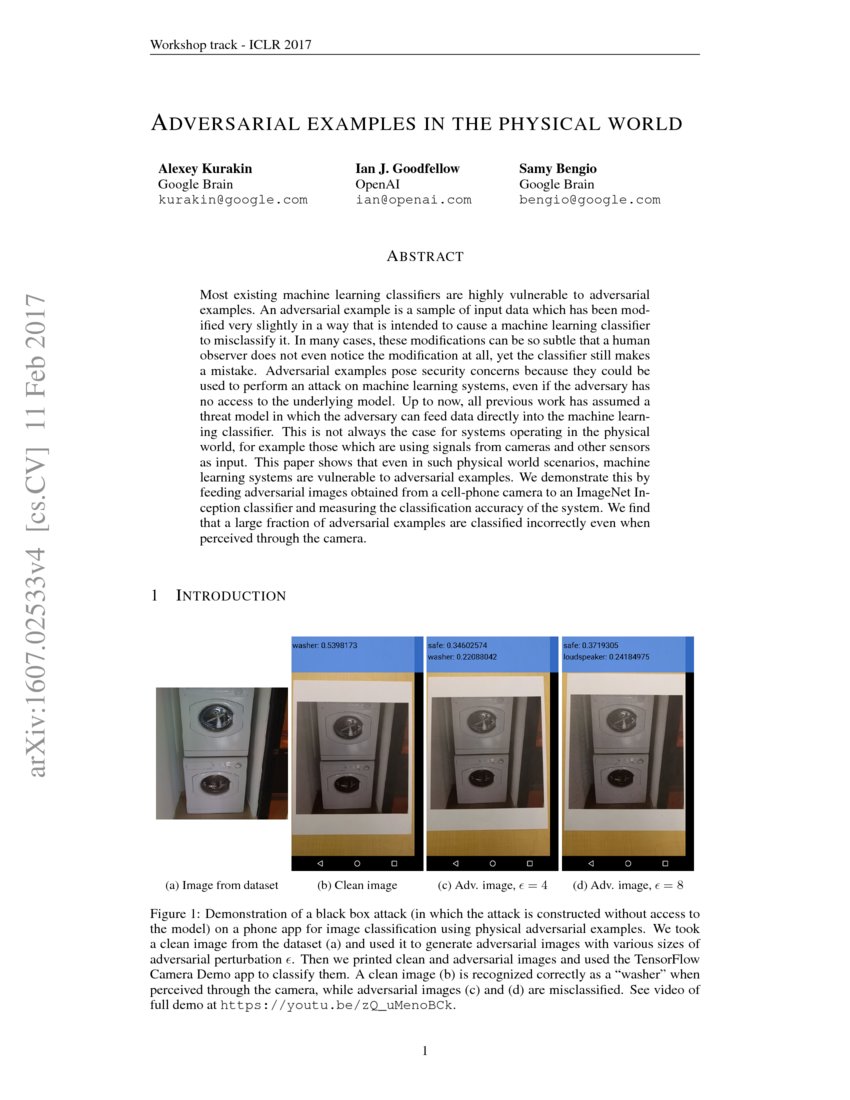 Adversarial examples in the physical world | DeepAI