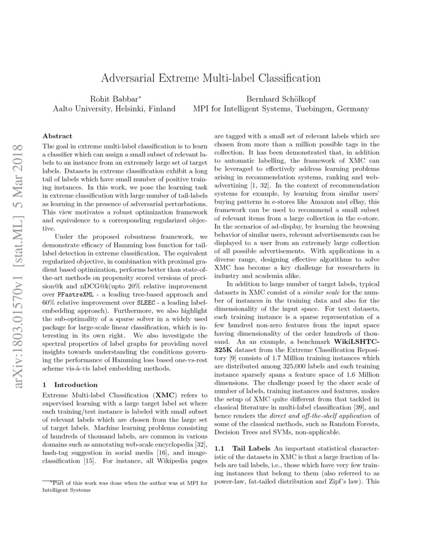 Adversarial Extreme Multi-label Classification | DeepAI