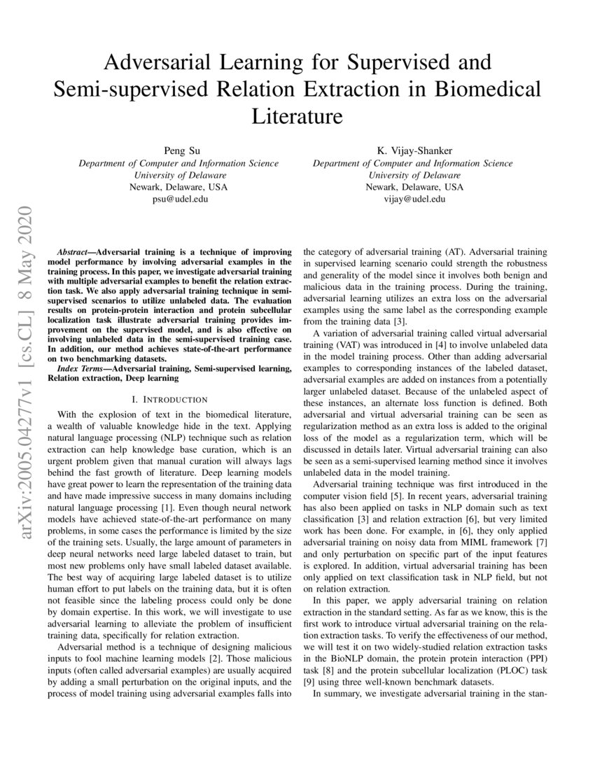 Adversarial Learning for Supervised and Semi-supervised Relation ...