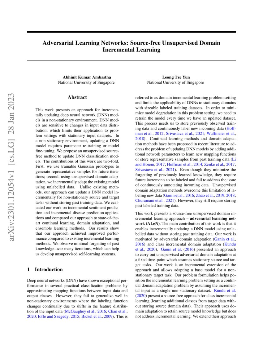 Adversarial Learning Networks: Source-free Unsupervised Domain ... Adversarial Learning Networks: Source-free Unsupervised Domain ...