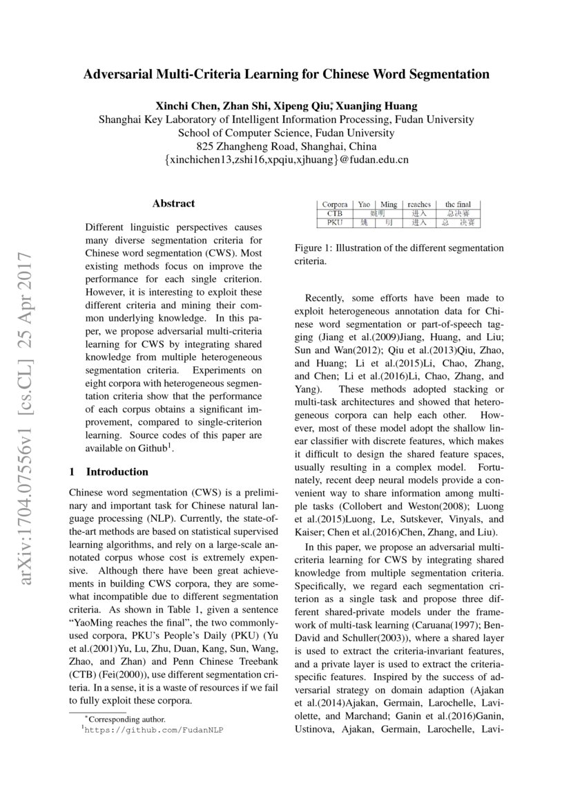 Adversarial Multi-Criteria Learning for Chinese Word Segmentation | DeepAI