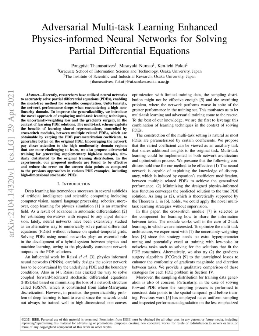 Adversarial Multi-task Learning Enhanced Physics-informed Neural Networks for Solving Partial ...