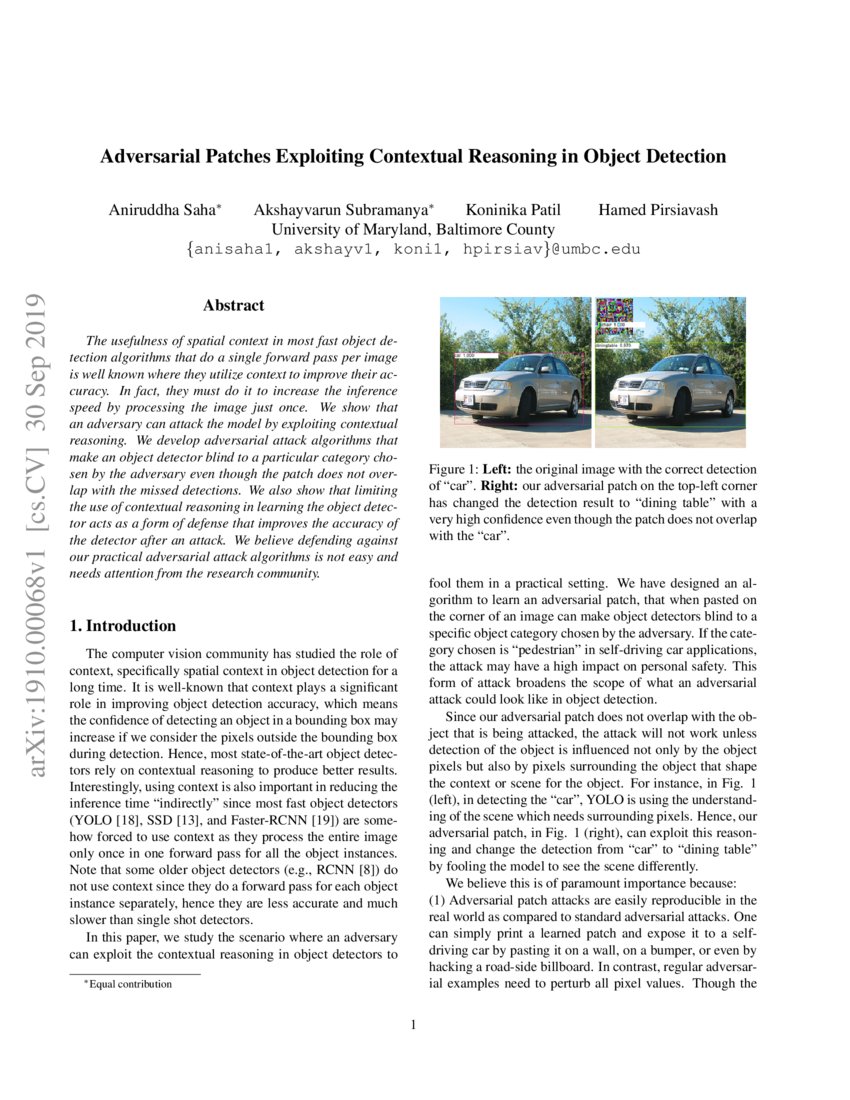 Adversarial Patches Exploiting Contextual Reasoning In Object Detection