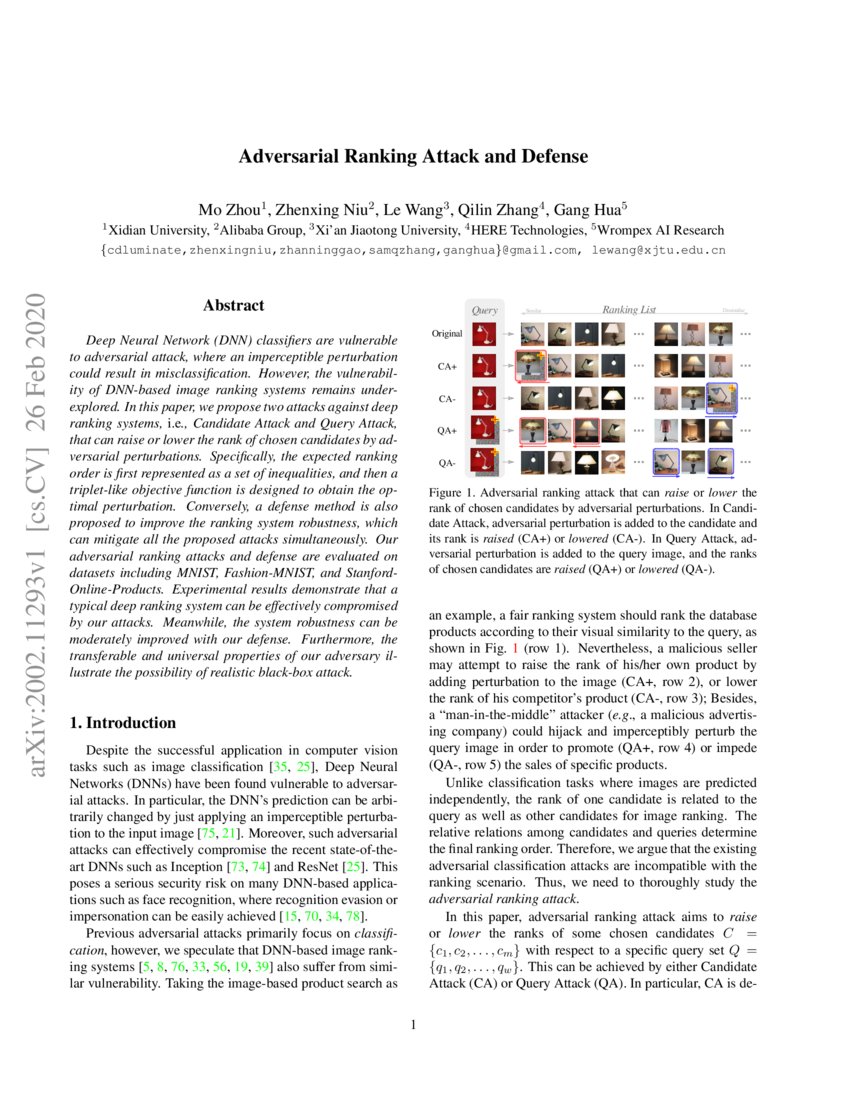 Adversarial Ranking Attack and Defense | DeepAI