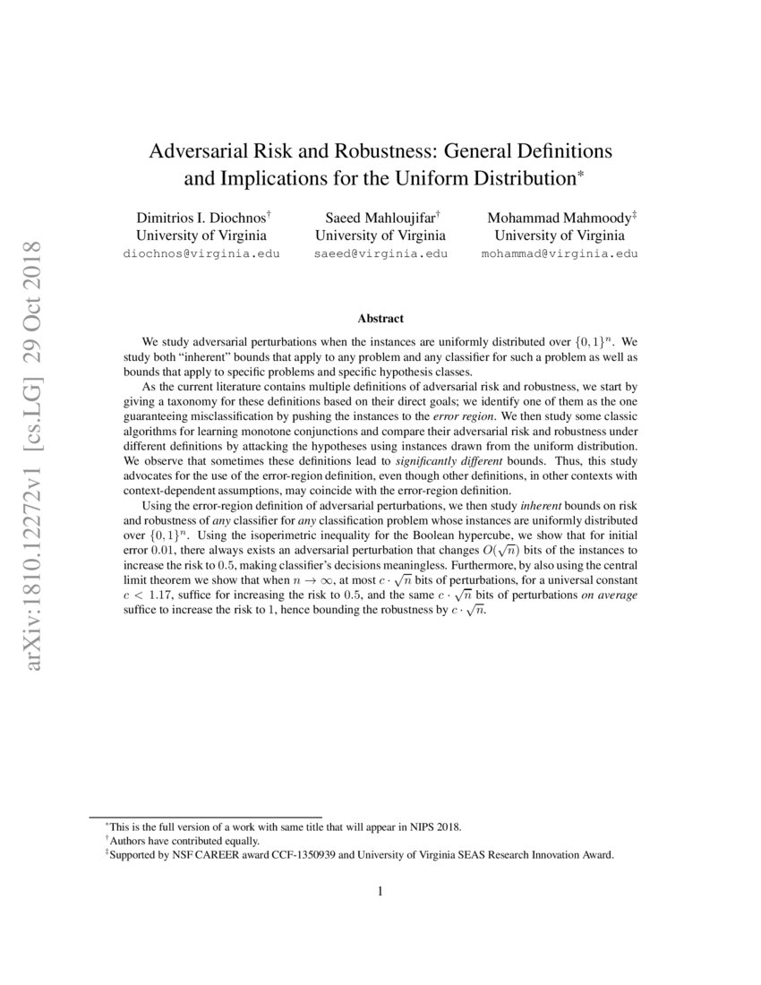 Adversarial Risk and Robustness: General Definitions and Implications ...