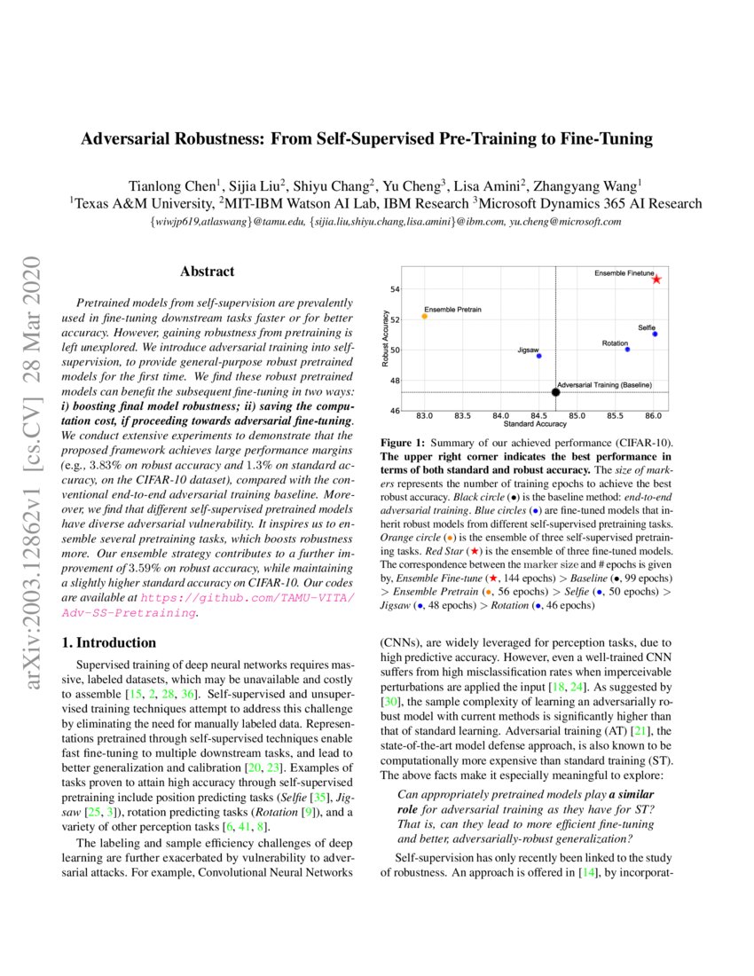Adversarial Robustness: From Self-Supervised Pre-Training to Fine-Tuning | DeepAI