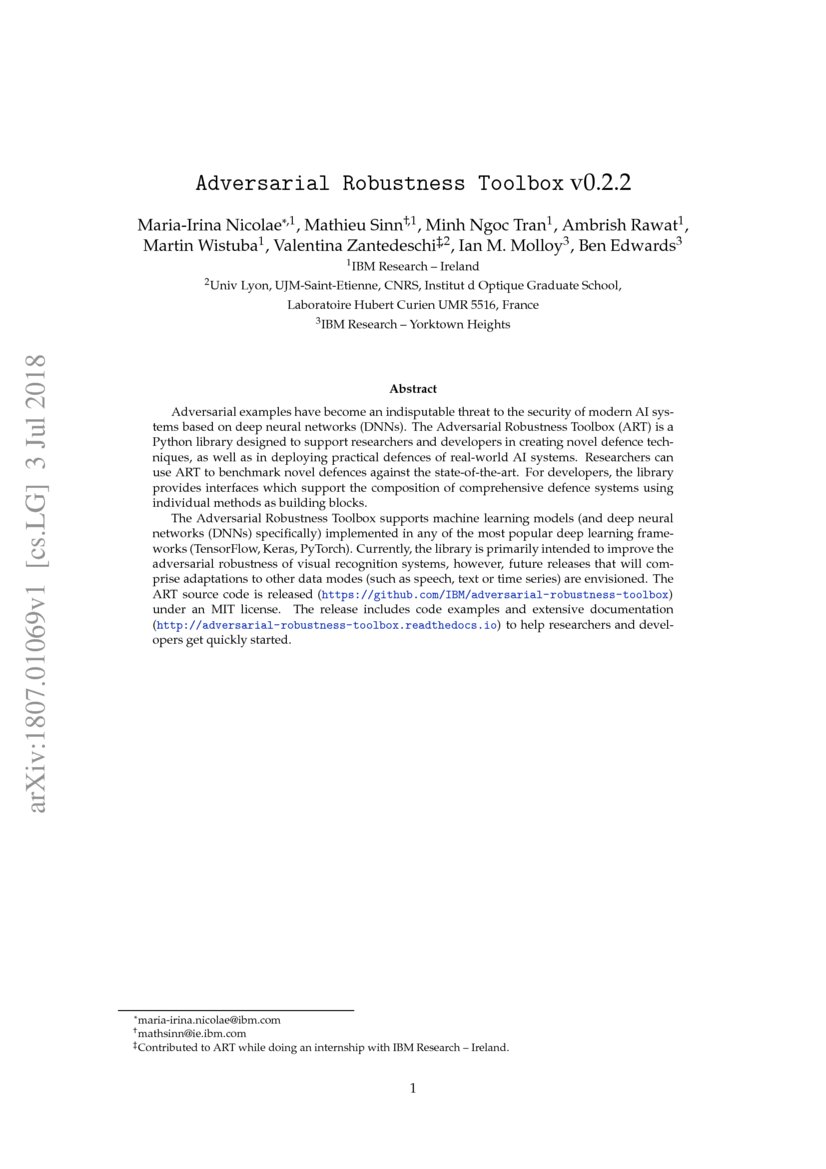 Adversarial Robustness Toolbox v0.2.2 | DeepAI
