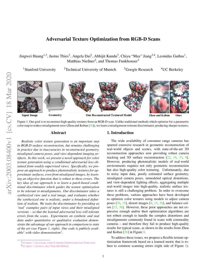 Adversarial Texture Optimization from RGB-D Scans | DeepAI
