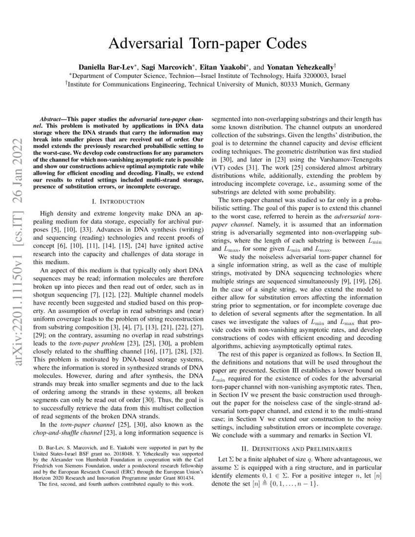 Adversarial Torn-paper Codes | DeepAI