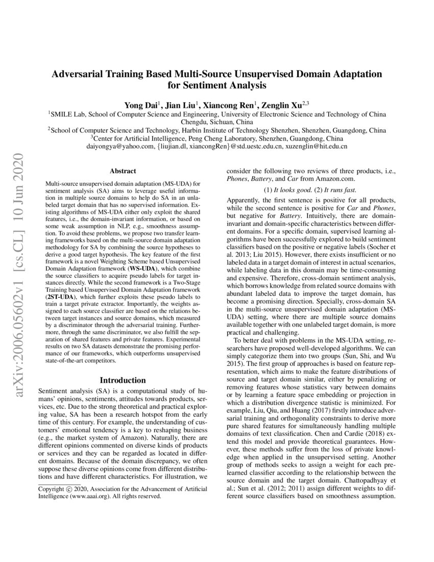 Adversarial Training Based Multi Source Unsupervised Domain Adaptation For Sentiment Analysis
