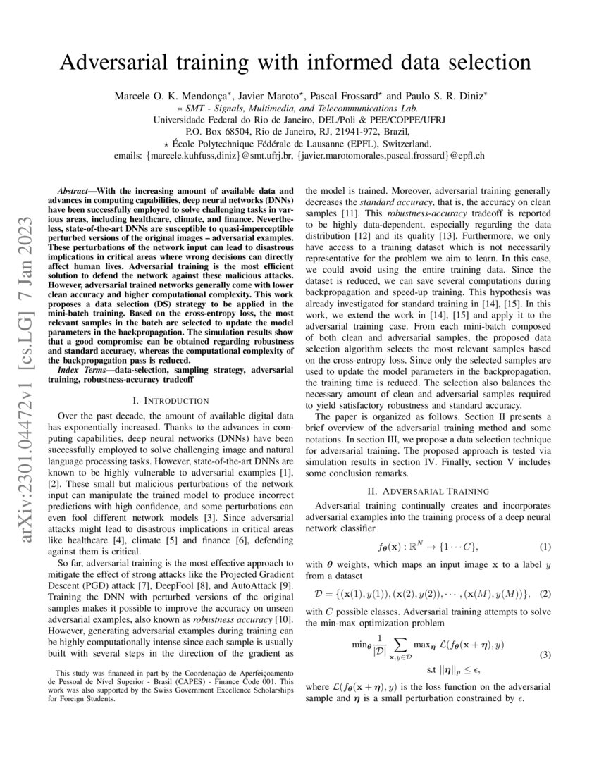 Adversarial Training With Informed Data Selection Deepai