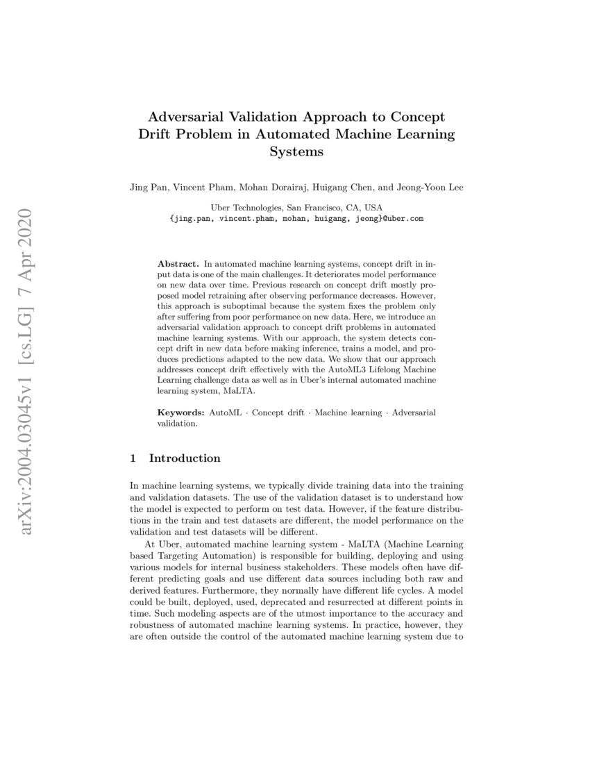 Adversarial Validation Approach to Concept Drift Problem in Automated Machine Learning Systems ...