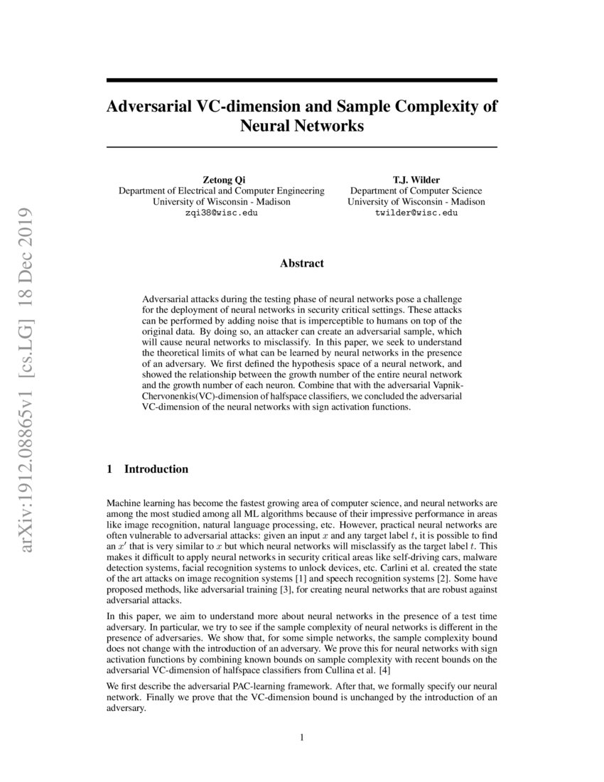 Adversarial VC-dimension and Sample Complexity of Neural Networks | DeepAI