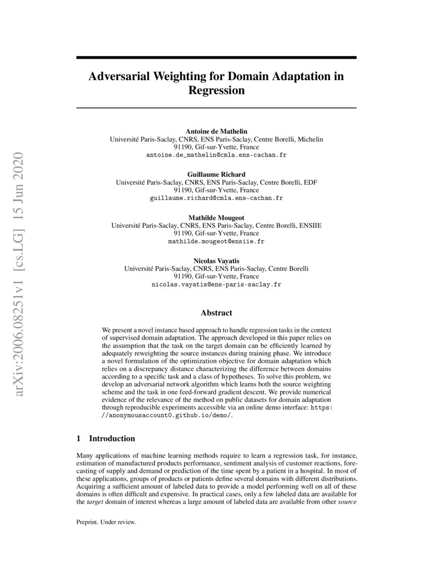Adversarial Weighting for Domain Adaptation in Regression | DeepAI