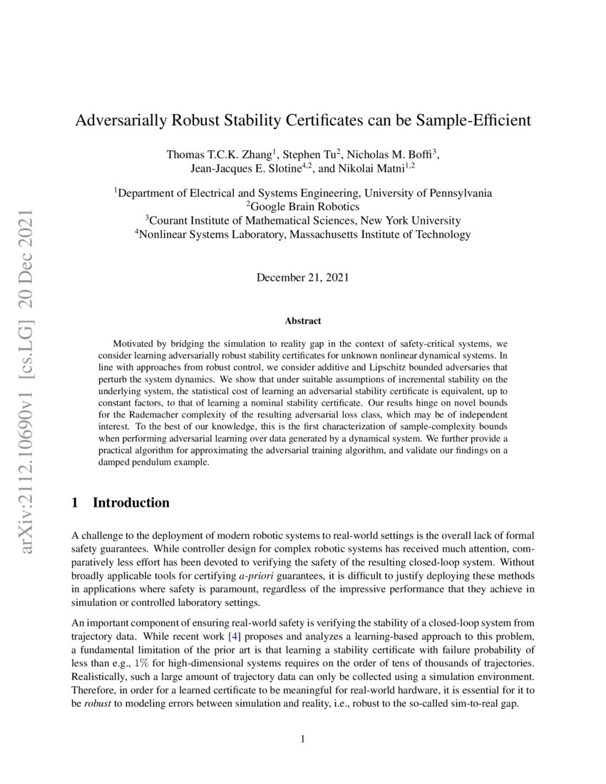 Adversarially Robust Stability Certificates can be Sample-Efficient ...