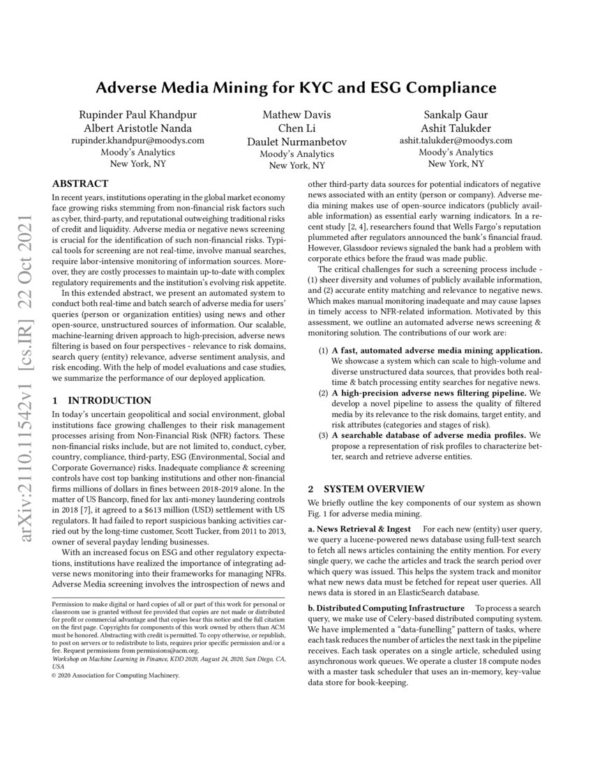 Adverse Media Mining for KYC and ESG Compliance | DeepAI
